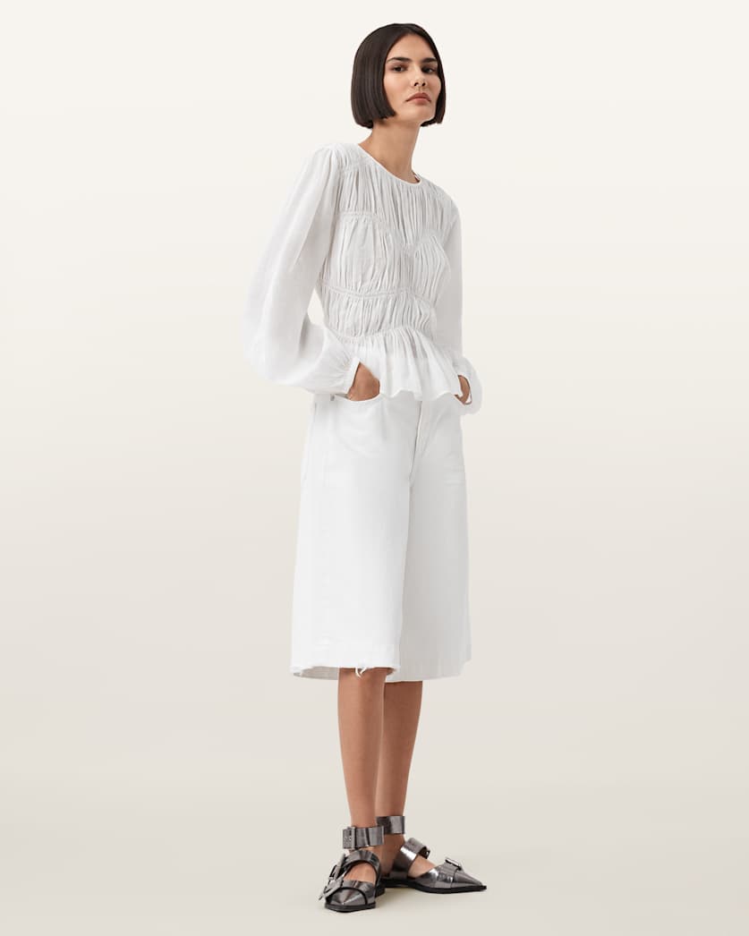 Melani Round Neck Gathered Top ANTIQUE WHITE | ALLSAINTS